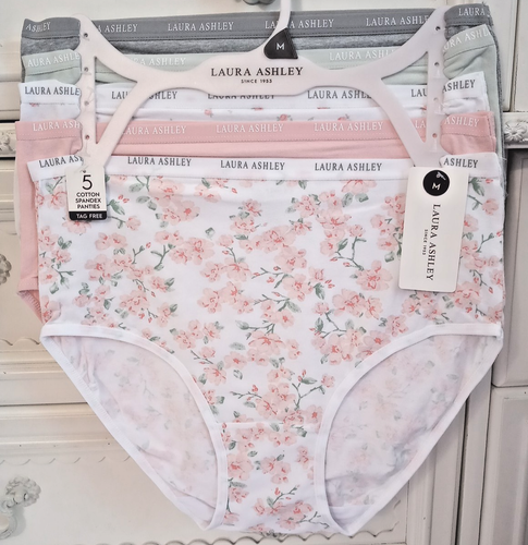 LAURA ASHLEY 5-Pack Cotton Womens Brief Panties Underwear Size M / L ...