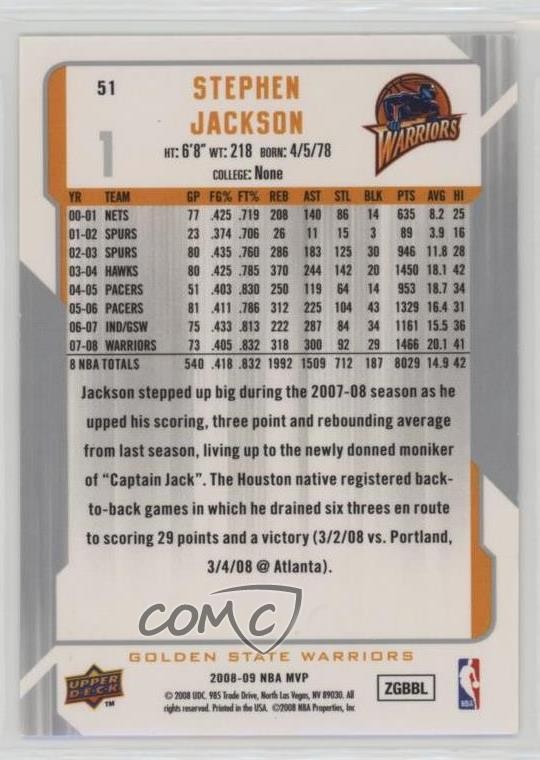 2008-09 Upper Deck MVP Silver Script Stephen Jackson #51 6b4 | eBay