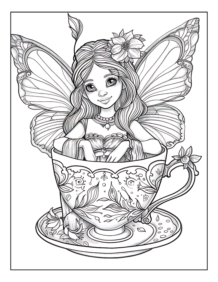 Fairies in a Teacup Coloring Book –for Adults fun for all | eBay