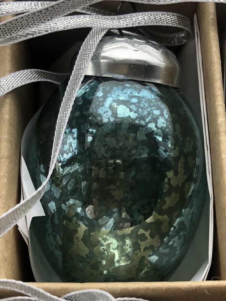 12 Egg Shape Mercury Kugel Hanging Christmas Ornaments Mottled w/Ribbon ...
