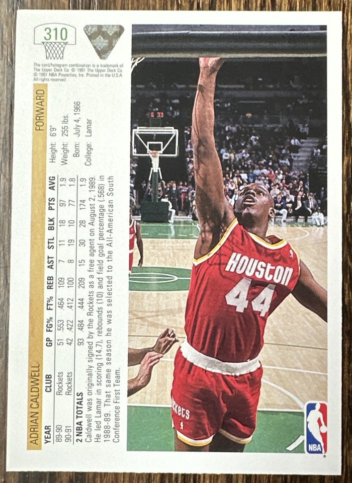 1991 NBA Upper Deck Card #310 ADRIAN CALDWELL Houston Rockets Near Mint ...