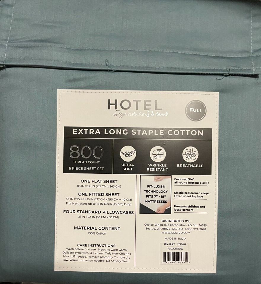 Hotel Signature 800 Thread Count Citadel Blue Cotton 6pc Sheet Set Full ...
