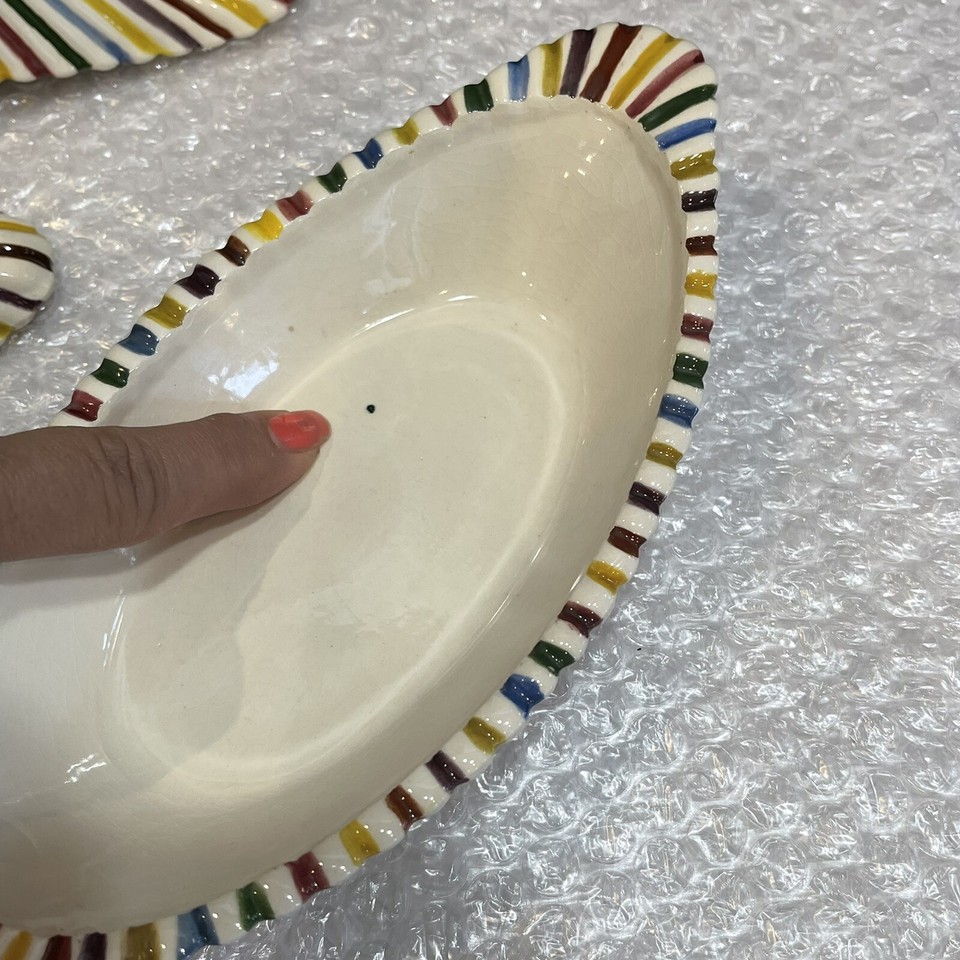 Rare Set of 4 Handpainted Multicolor Colorful 8.5”x4” Small Serving ...