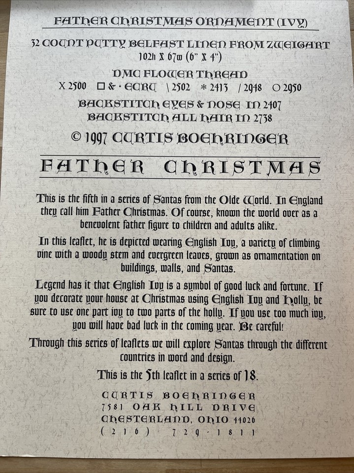 Cross Stitch Pattern Booklet:Curtis Boehringer Olde World Santas Father ...