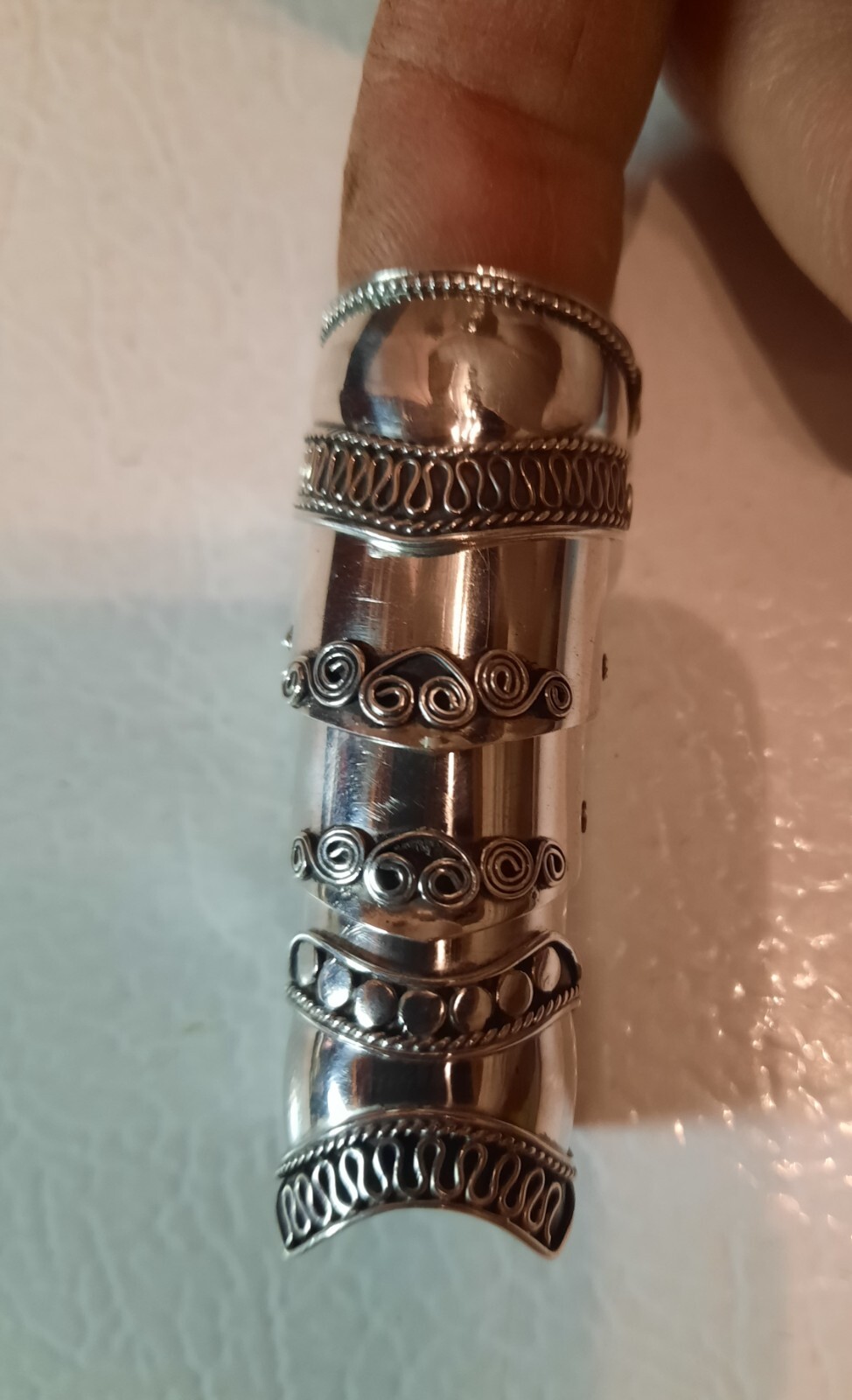 Full Finger Knuckle Armor Ring Sterling Articulated Gothic w/bat ...