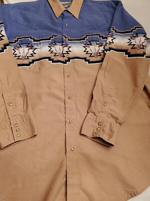 Aztec Pearl Snap Western Shirt 2X Big Man Vintage Skulls Rockabilly ...