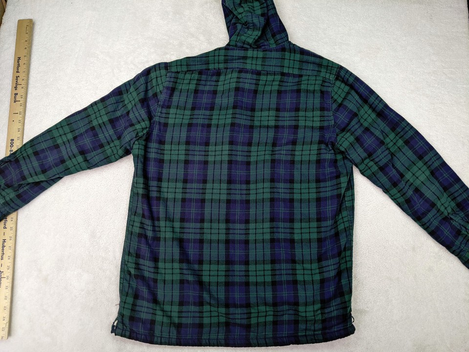 LANDS END Mens L Blackwatch Blue Green Tartan Plaid Shacket Button ...