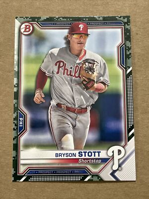 2021 Bowman Bryson Stott #BP-17 Camo Parallel Prospect Card Phillies | eBay