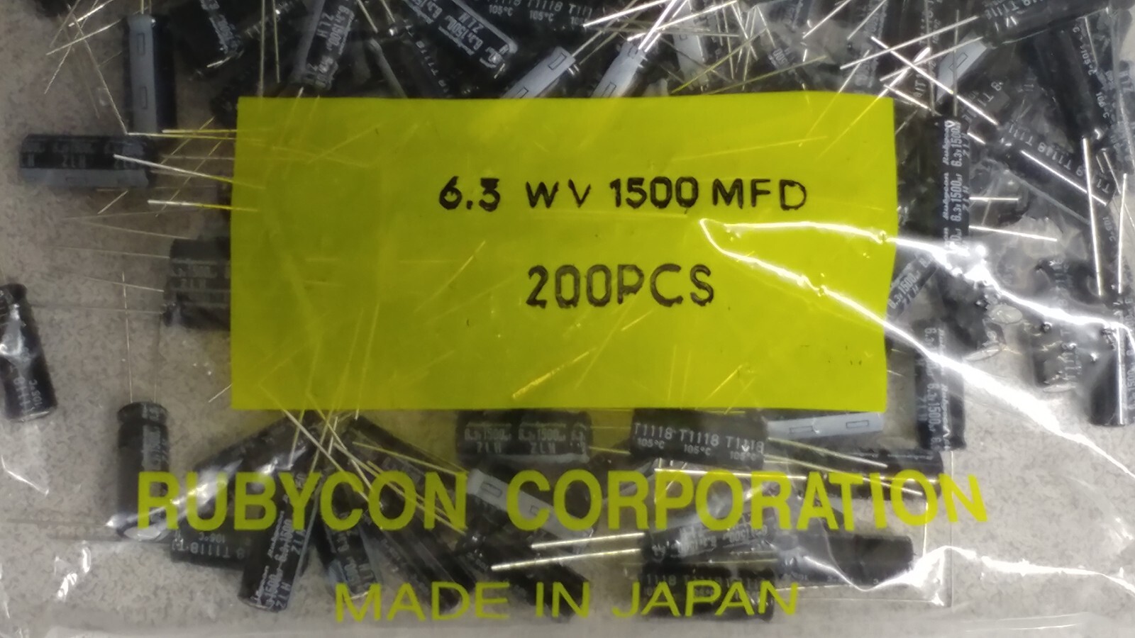 200 pcs 6.3ZLH1500 8X20 RUBYCON Japan 1500uF 6.3V 105c Electrolytic ...