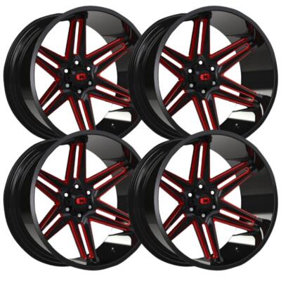 (Set-4) Vision 363 Razor 20x10 8x6.5 -25mm Black Red Wheels Rims 20 ...