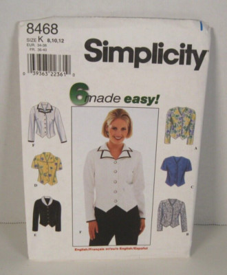 Simplicity 6 Blouses Made Easy w/ Shaped Hems #8468 Misses' 8-12 ...