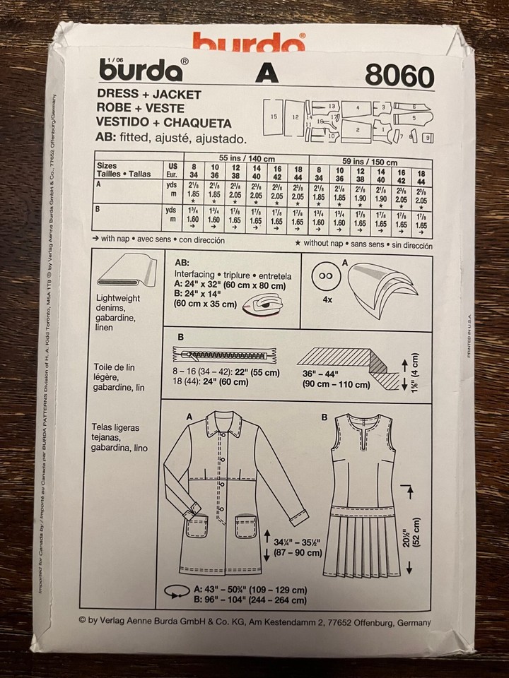 Burda 8060 UNCUT Sewing Pattern, Misses' Dress & Jacket, Size 8-18 | eBay