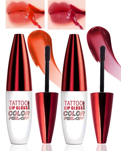 2 Pcs Red Nude Pink Peel Off Lip Stain,Matte Peel Off Lip Gloss Long ...