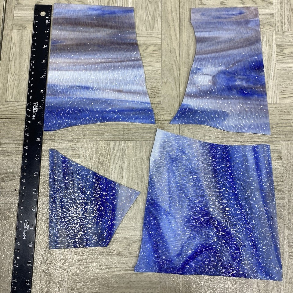 Lot Of Stained Glass Sheet Slab Panel Raw Blues/whites/purple Imperfect ...