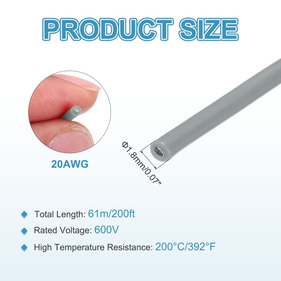 20 AWG Flexible Silicone Wire 61m/200ft, Tinned Copper Electrical Wire ...