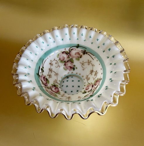 Fenton Ruffled Edge Silver Crest Charleton Hand Painted Roses Bowl | eBay