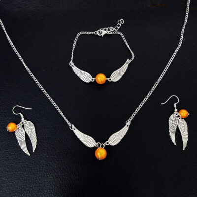Harry Potter Angel Wing Golden Snitch Necklace Bracelet Earrings Set ...