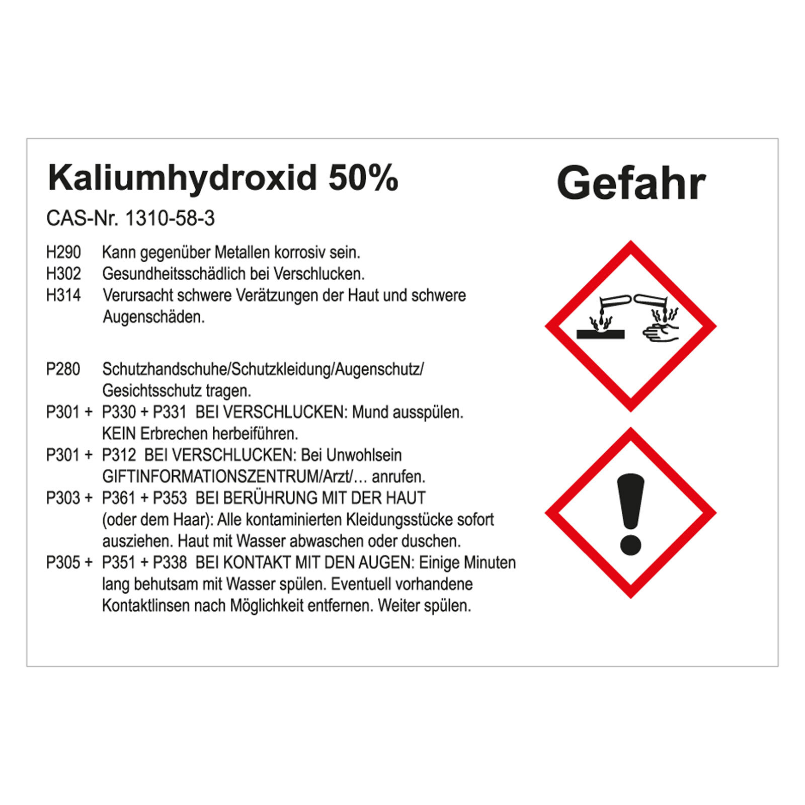 GHS Aufkleber Gefahrstoffetikett Kaliumhydroxid 50% 74 x 52 mm 100 ...