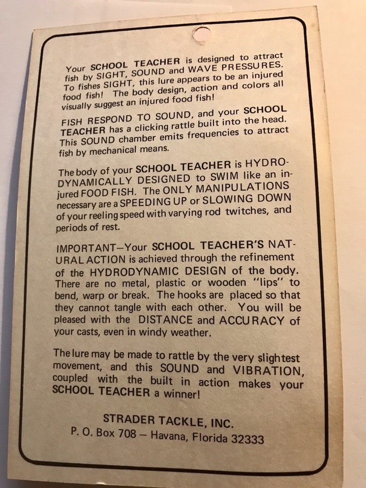 Vintage Capt Jim Strader's School Teacher Lure Plug 70s 3" 3/8 oz Blue ...