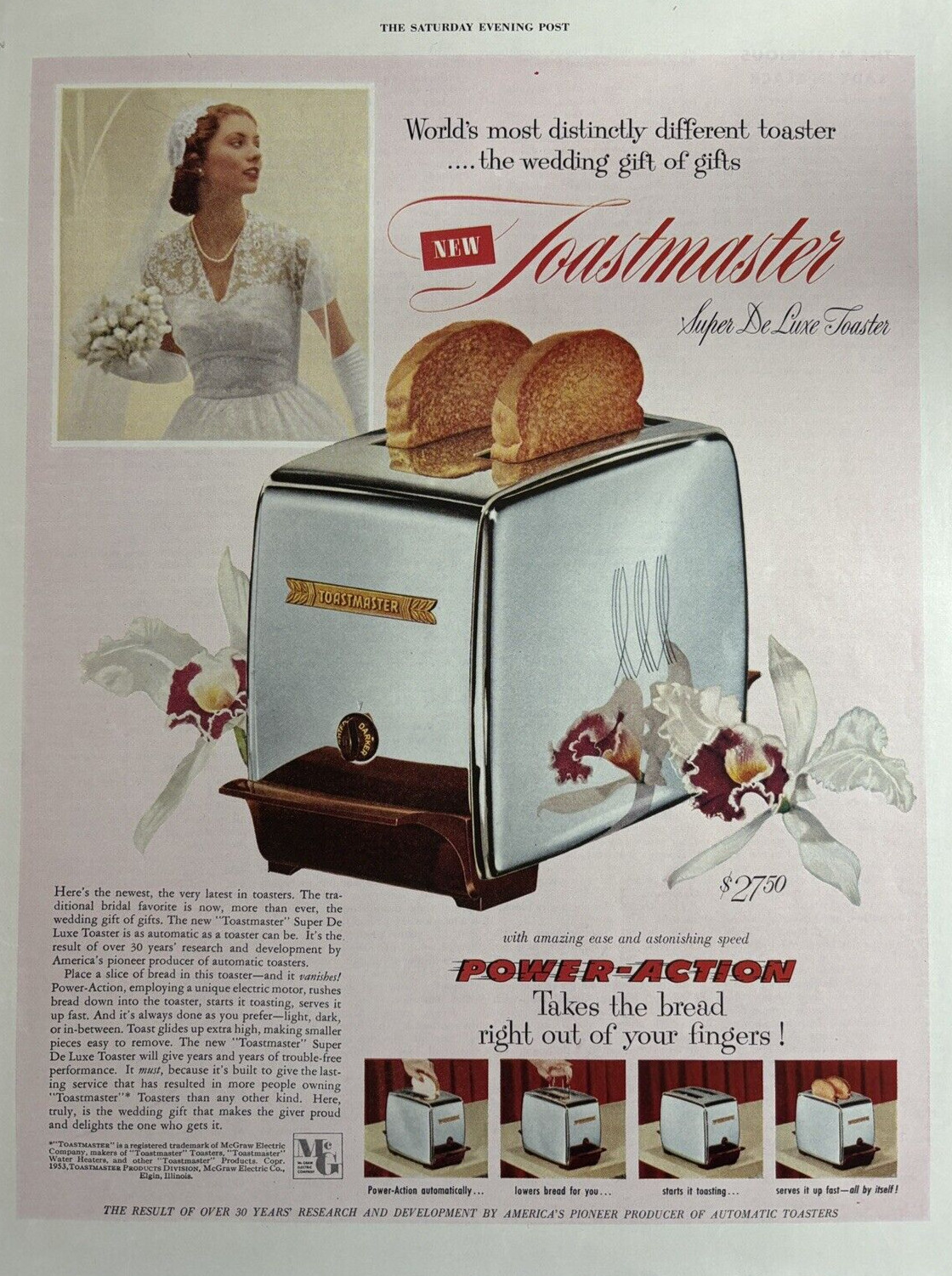 Купить 1953 Toastmaster Super Deluxe Toaster Power Action Bread Wedding ...