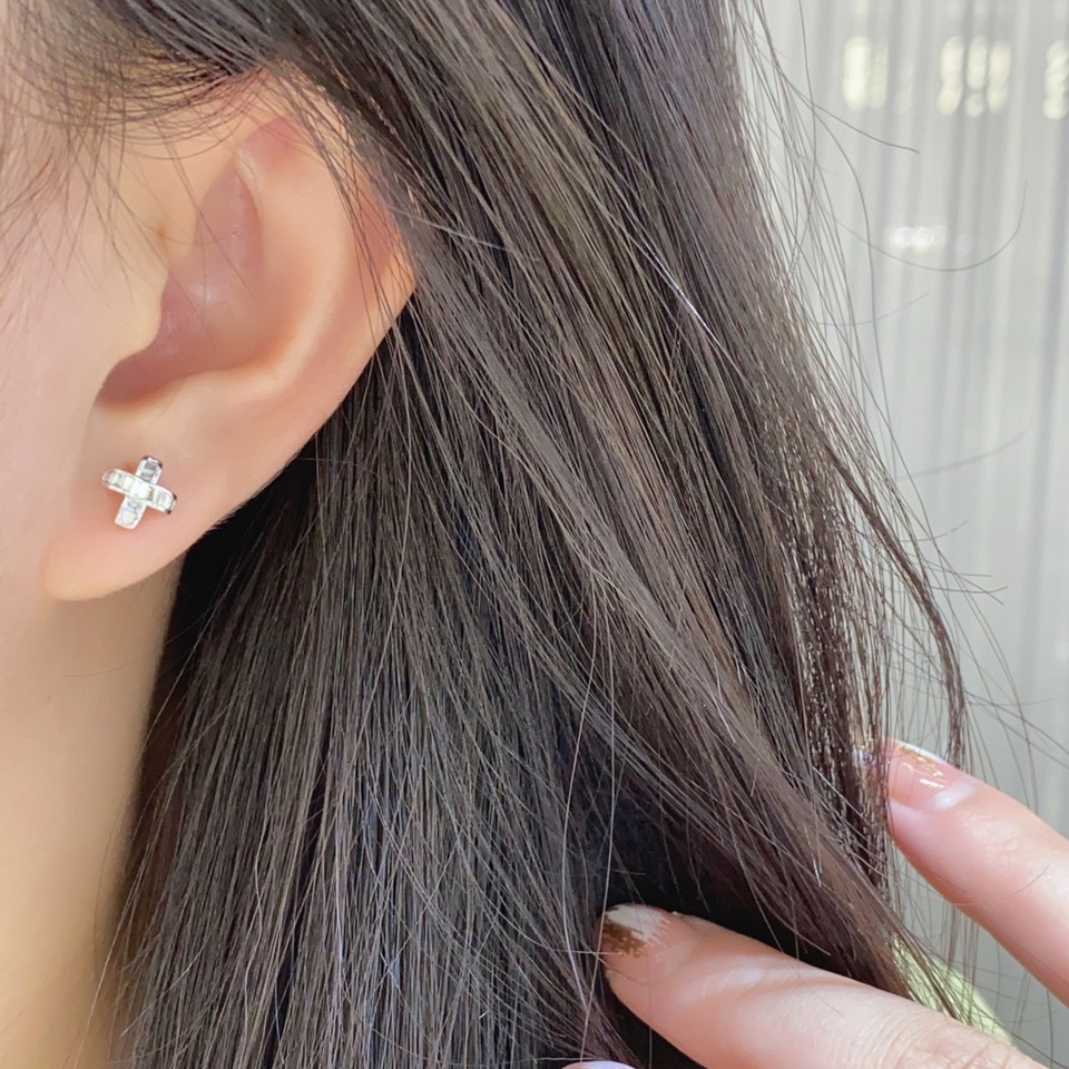 18K Solid Gold 0.2ct Diamond X earrings Studs Dainty Cross Bling Studs ...