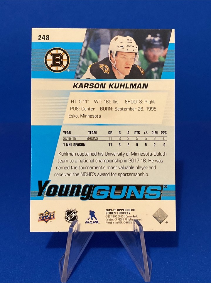 2019-20 Upper Deck Karson Kuhlman Young Guns Rookie Card Boston Bruins ...