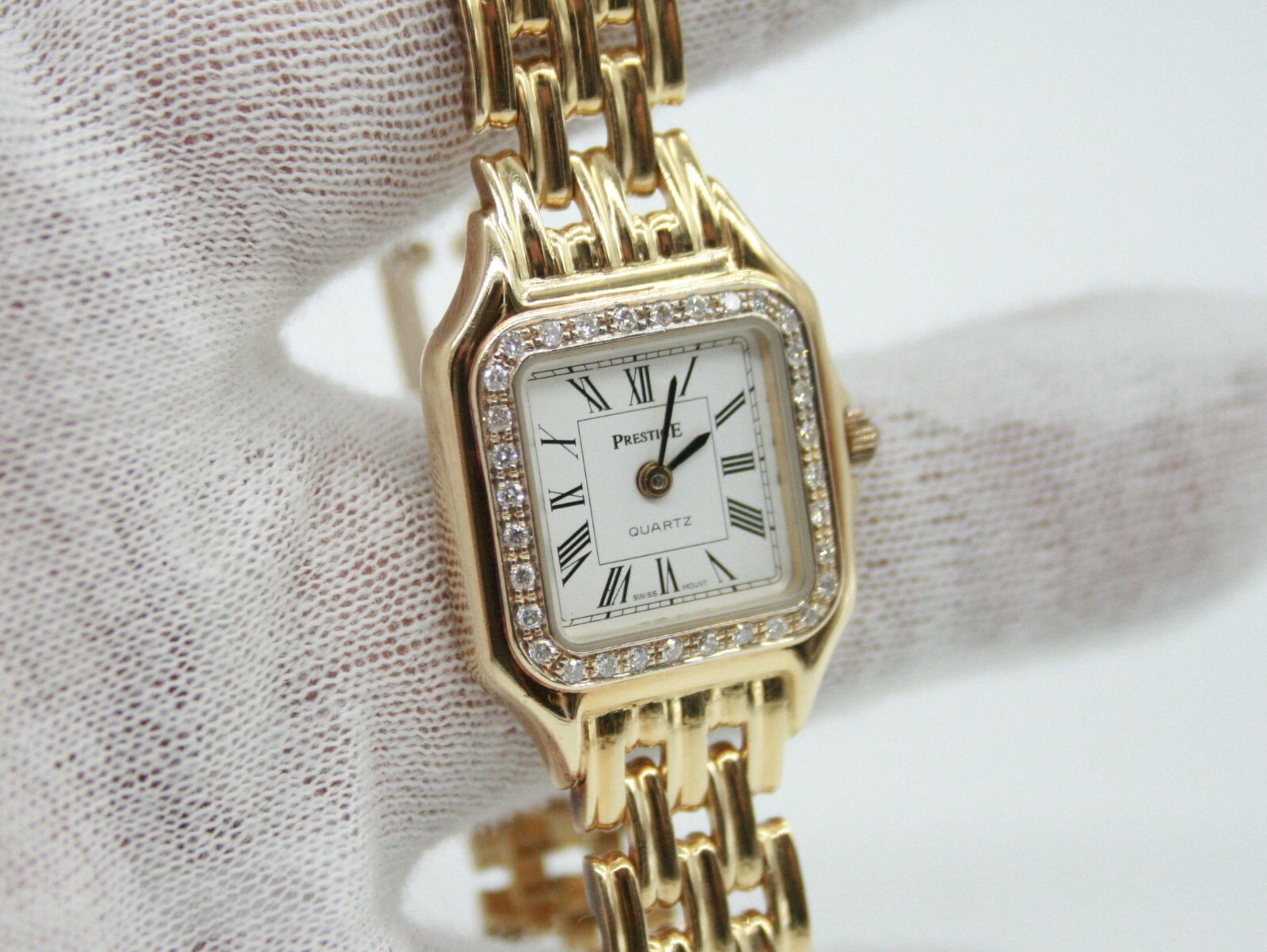 LADIES PRESTIGE 14K YELLOW GOLD QUARTZ SWISS MADE DIAMOND BEZEL 23MM ...