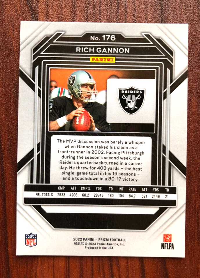 2022 Panini Prizm RICH GANNON Football Card #176 RAIDERS | eBay