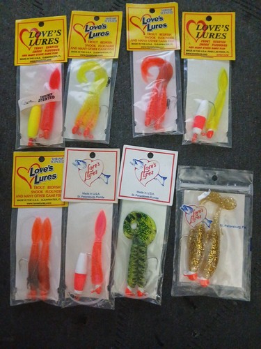 8 Packs Loves Lures Pre-rigged Grubs,swim Baits,bobbers,curl Tails ...