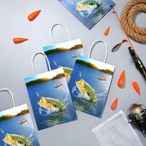 18p Blue Fish Style Fishing Party Bags, Gone Fishing Themed Inches 8 ...