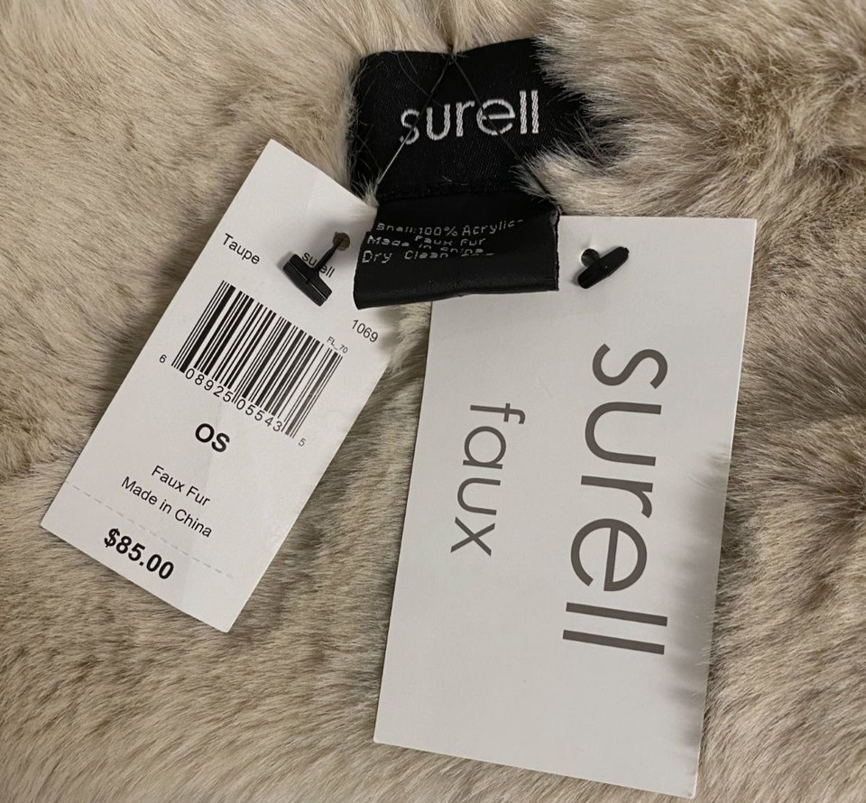 $85 Surell Women's Beige Faux-Fur Rex Rabbit Acrylic Pull-Through Scarf ...