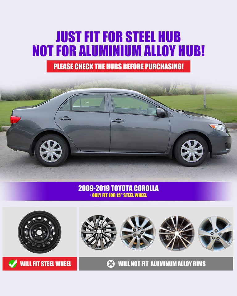 (4 Pack)15Inch Hubcaps For 2009-2019 TOYOTA COROLLA R15 Wheel Rims ...