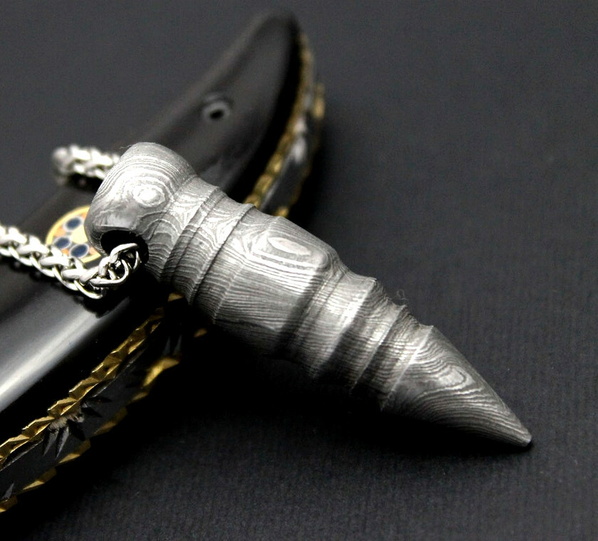 Hand Forged Bullet Pendant Damascus Steel Gunmetal Gift For Him ...