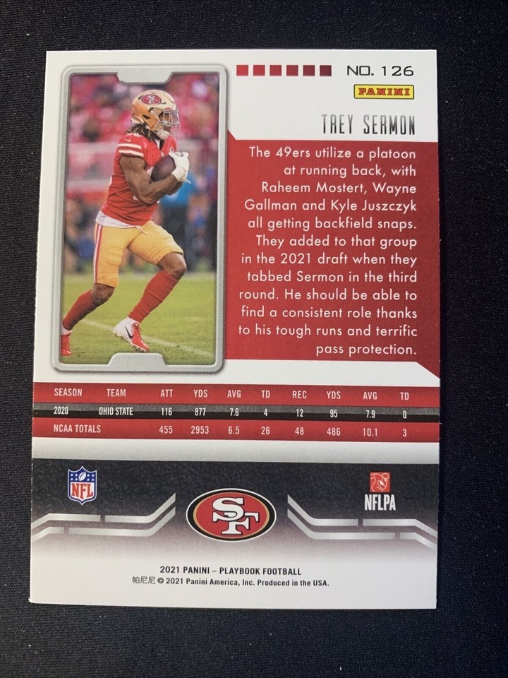 2021 Panini Playbook Trey Sermon #126 Orange Parallel Rookie Card ...