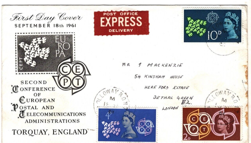 GB 1961 CEPT European Postal Telecommunications FDC Holloway Rd CDS ...