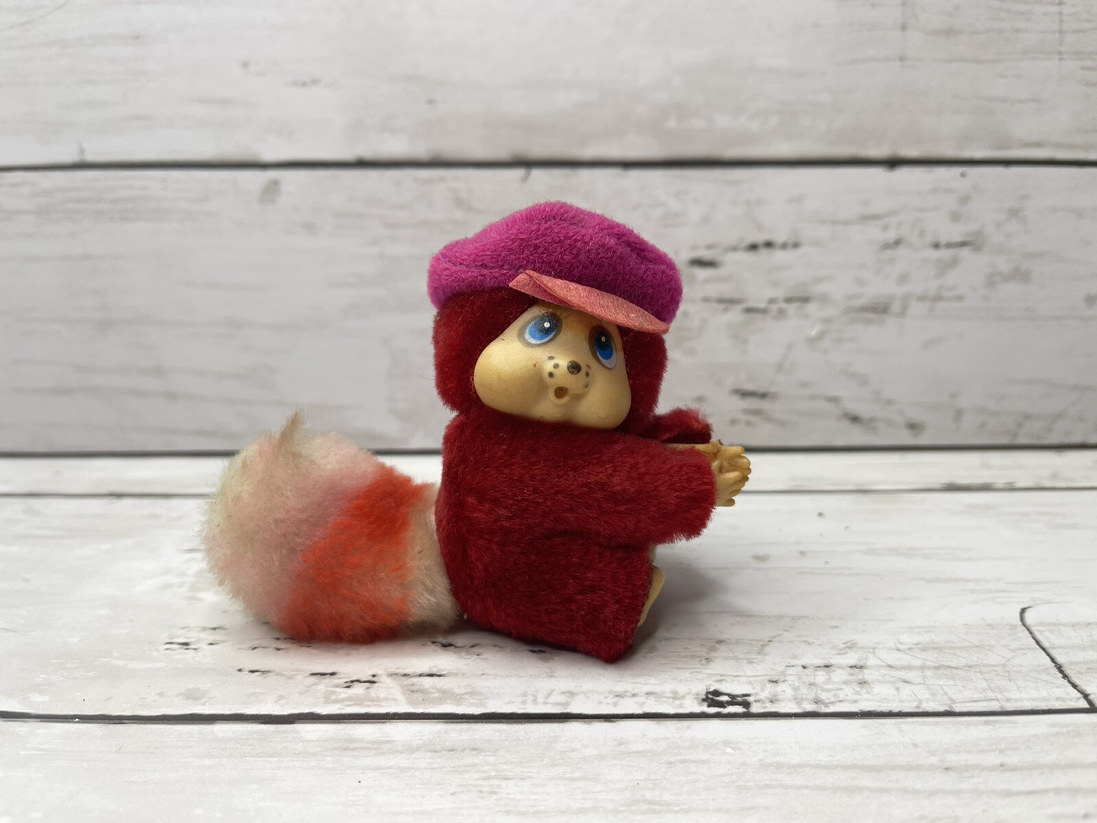 Vintage Rare Monchichi Red Pink Plush Cap Clip On Pencil Hugger ...