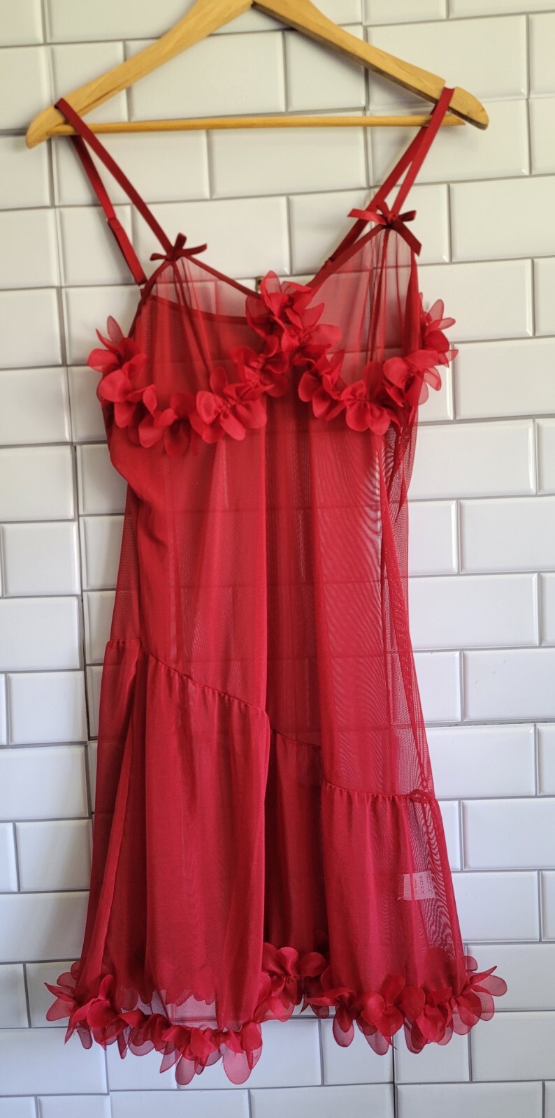 Women’s Lightweight Red Sheer Nightgown Chemise Sleev… - Gem