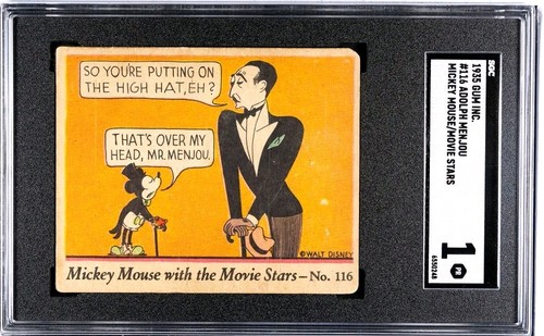 1935 Gum Inc. MICKEY MOUSE WITH THE MOVIE STARS Adolf Menjou #116 SGC 1 ...