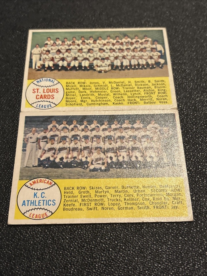 1958 TOPPS BASEBALL~TEAM CHECKLISTS LOT~#174 KC ATHLETICS #216 STL ...