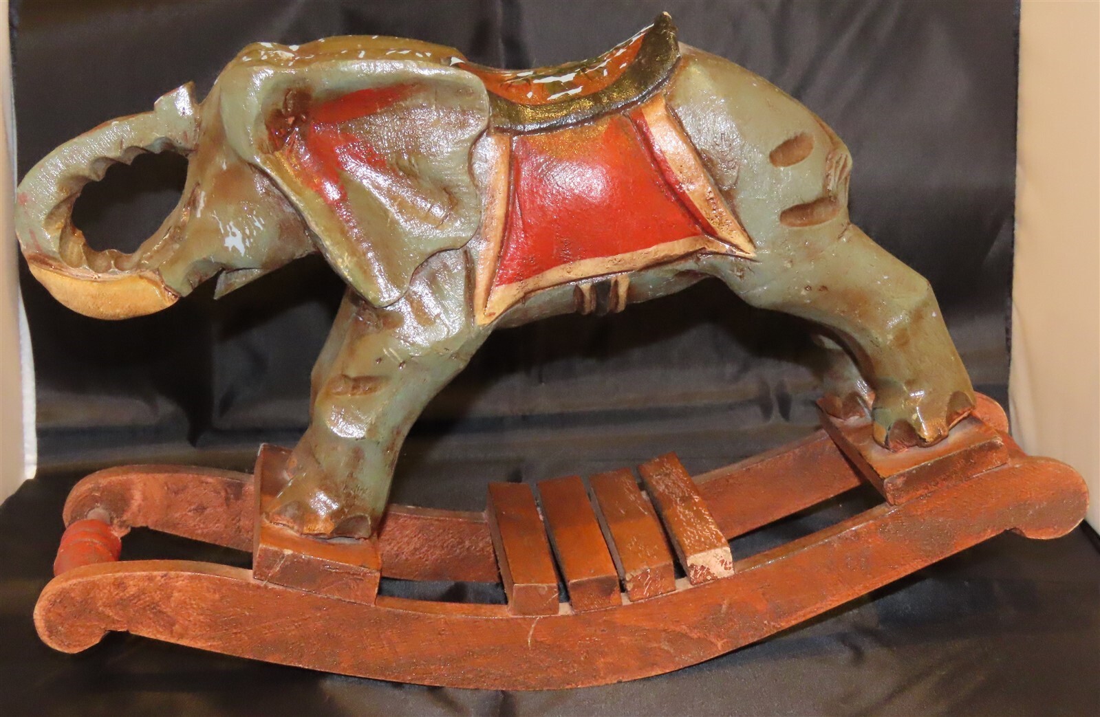 Wooden Toy Rocking Elephant Hand Painted Trunk Up (Good Luck) #5 | eBay