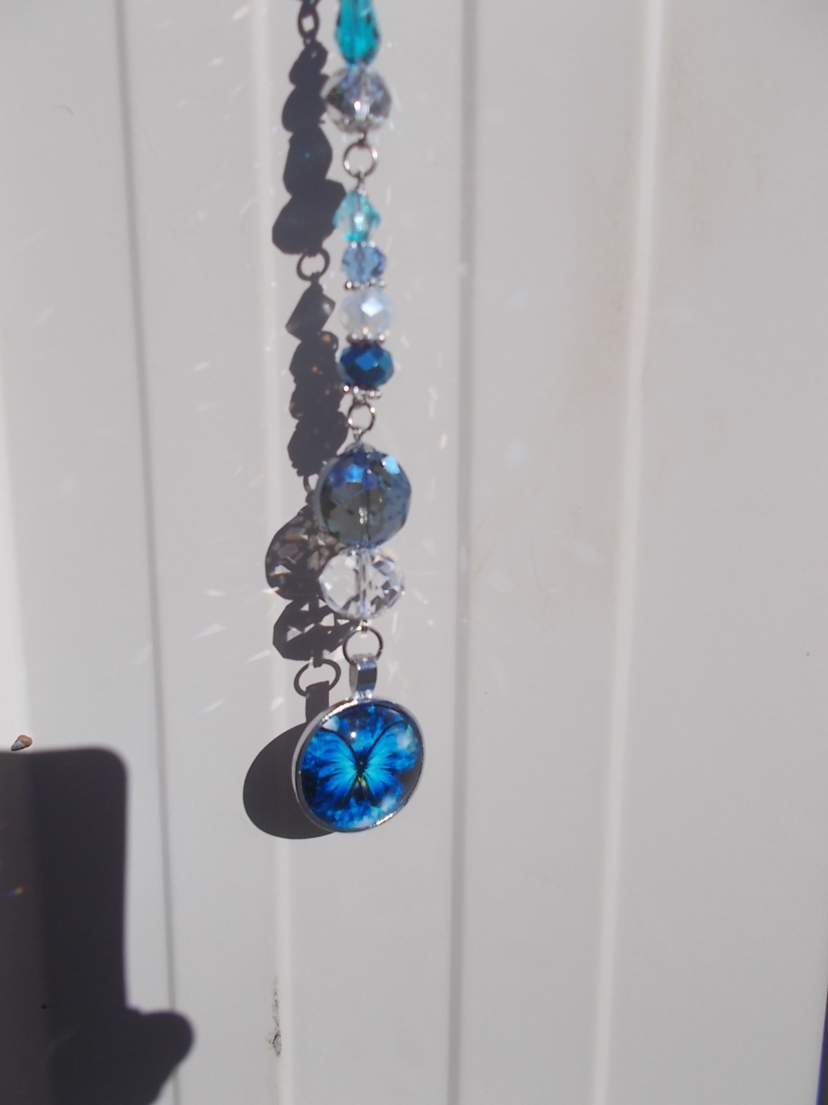 CRYSTAL WINDOW DECORATION - SUNCATCHER CABOCHON BLUE BUTTERFLY 43 cm ...