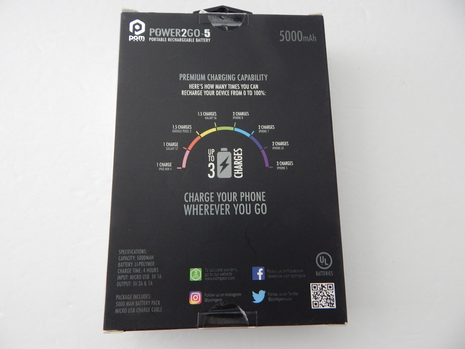 POM Power2Go-5 5000mAh Portable Rechargeable Battery Black New | eBay