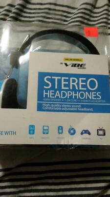 New Vibe Stereo Headphones 40mm Speaker 1.2M Cord 3.5MM Plug Adapter ...