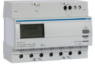 Hager KILOWATT-HOUR METER HAGEC360 230V 50-60Hz 20-100A 3Phase Direct ...