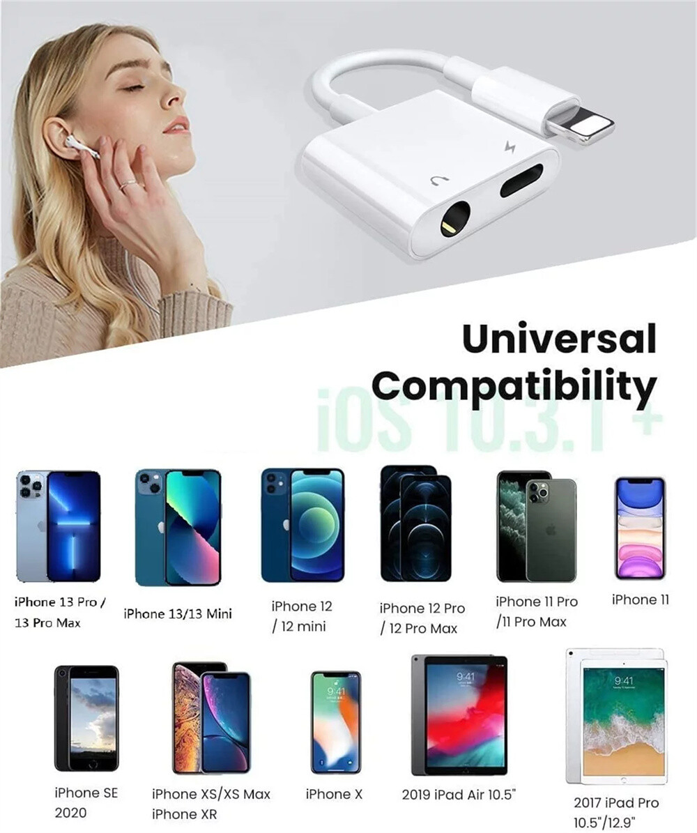 2-Pack 2 in 1 Dual Adapter 3.5mm Headphone&Charger for iPhone 7/8/8p/x ...