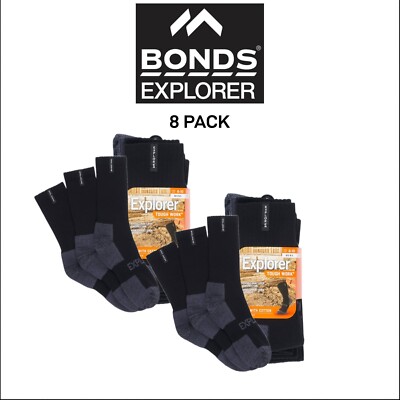 Bonds Mens Explorer Tough Work Breathable Cotton Sock 8 Pack SYNJ2N ...