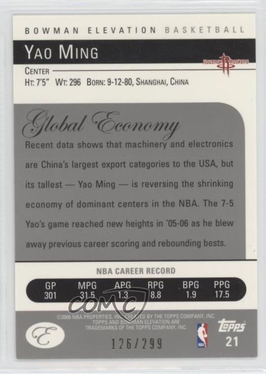 2006-07 Bowman Elevation Red /299 Yao Ming #21 HOF | eBay