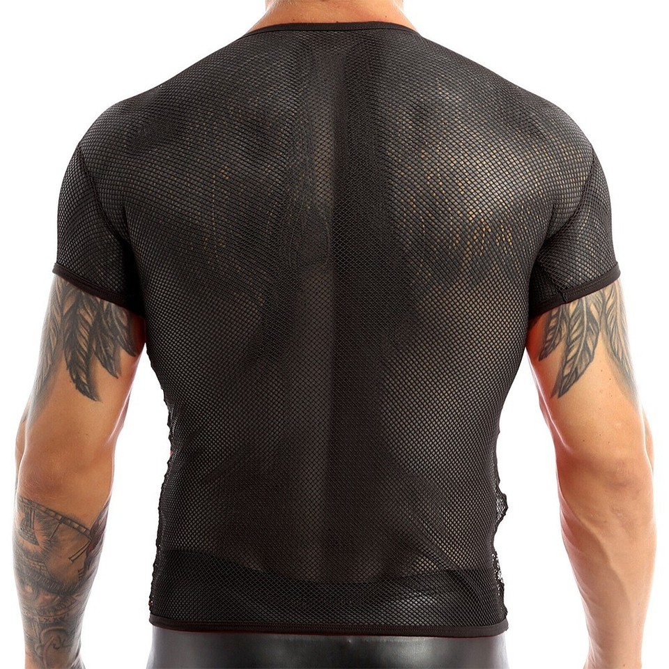 Crop Top Mens Tops Fishnet Gym Fitness Muscle See Through Sports Comfy ...