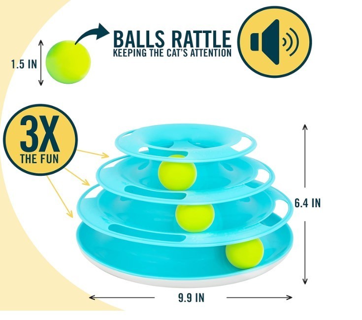 Wobble Triple Chase Ball Track Interactive Cat Toy for Indoor Cats with ...