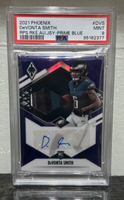 DeVonta Smith 2021 Phoenix RPA Rookie RC Patch Auto Prime Blue /25 PSA ...